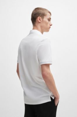 HUGO - Cotton-piqué slim-fit polo shirt with logo label - White