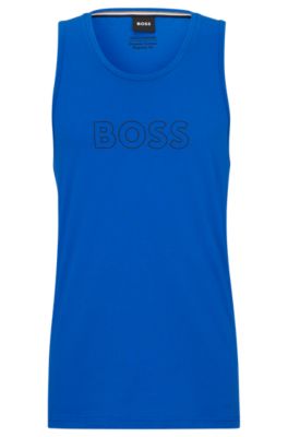 BOSS - Tank top in cotton jersey with outline logo - Blue