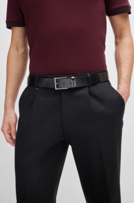 BOSS - Italian-leather belt with logo keeper