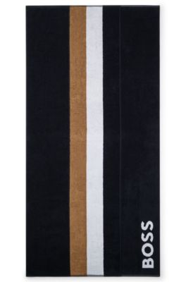 BOSS - Signature-stripe beach towel in cotton with logo - Black