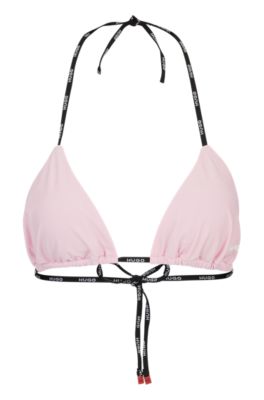 HUGO - Branded-strap triangle bikini top with logo detail - light pink