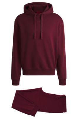 HUGO - Cotton-terry tracksuit with contrast branding - Dark Red