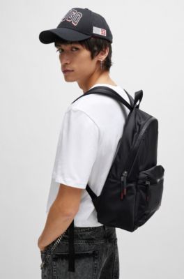 HUGO - Backpack in matte fabric with red logo label