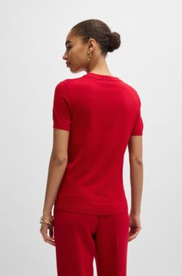 BOSS - Knit t-shirt in merino wool - Red