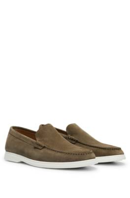 Hugo Boss Suede Loafers With Embossed Logo And Tpu Outsole In Beige ...