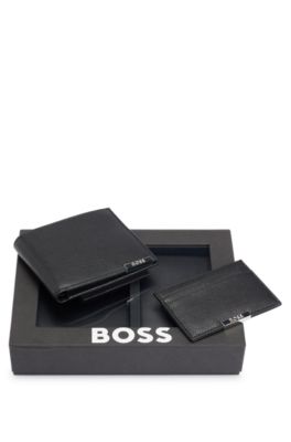 BOSS - Logo-plate leather wallet and card holder gift set - Black