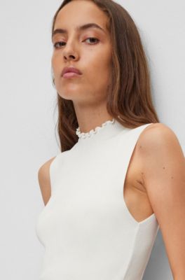 HUGO - Top sans manches en crêpe côtelé à col montant