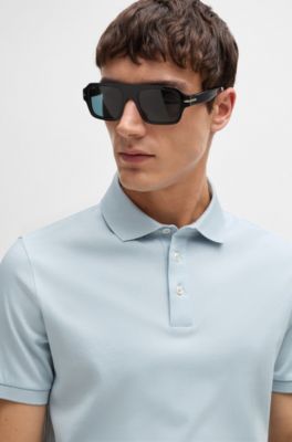 BOSS - Regular-fit polo shirt in mercerised Italian cotton - Light Blue