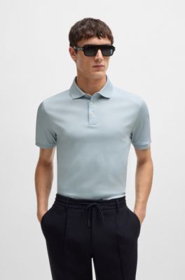 BOSS - Regular-fit polo shirt in mercerised Italian cotton - Light Blue