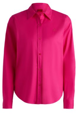 HUGO - Regular-fit blouse in stretch-cotton canvas - Pink