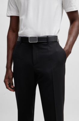 BOSS - Italian-leather belt with plaque monogram buckle