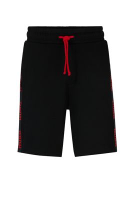 HUGO - Cotton-terry shorts with embroidered logos and drawstring waist