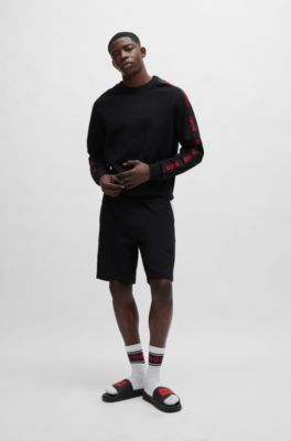 HUGO - Cotton-terry shorts with embroidered logos and drawstring waist ...