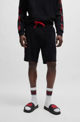 HUGO - Cotton-terry shorts with embroidered logos and drawstring waist ...