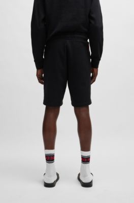 HUGO - Cotton-terry shorts with embroidered logos and drawstring waist ...