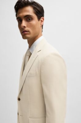 BOSS - Three-piece slim-fit suit in micro-patterned fabric - Light Beige