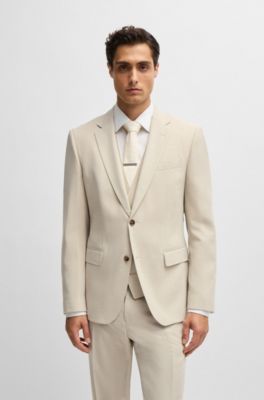 BOSS - Three-piece slim-fit suit in micro-patterned fabric - Light Beige