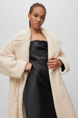 HUGO - Oversized-fit teddy coat with rear logo label - Natural