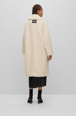 HUGO - Oversized-fit teddy coat with rear logo label - Natural