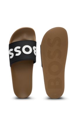 BOSS - Italian-made slides with raised logo - Beige