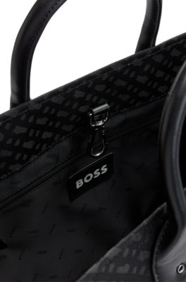 BOSS - Denim tote bag with monogram jacquard - Black