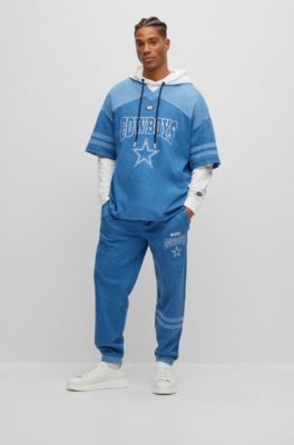 BOSS - BOSS x NFL oversize-fit tracksuit bottoms in denim-look cotton