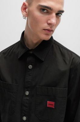 HUGO - Oversized-fit shirt in cotton twill with logo label