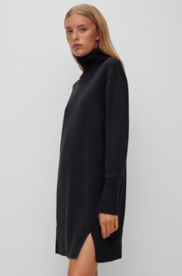 BOSS - Robe pull à col roulé en coton et laine vierge - Noir