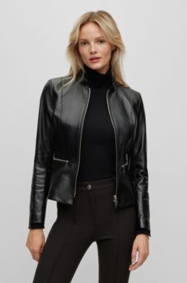 Hugo boss leather jacket womens online