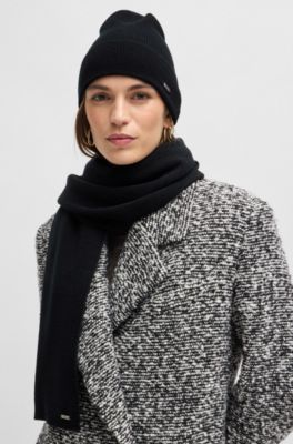 BOSS - Ribbed scarf and beanie hat gift set - Black