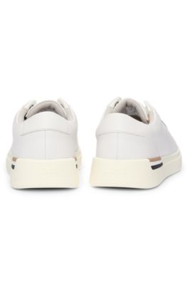 BOSS - Leather cupsole trainers with signature stripe and logo - White