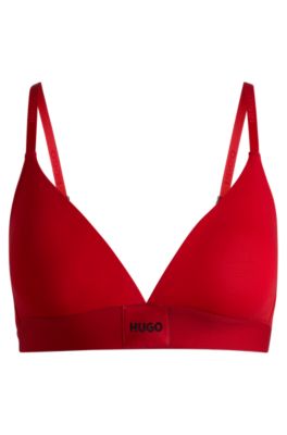 HUGO - Triangle bra in stretch cotton with red logo label - Red