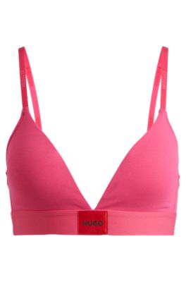 HUGO - Triangle bra in stretch cotton with red logo label - Pink