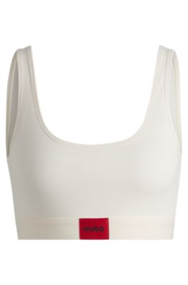 HUGO - Stretch-cotton bralette with red logo label - White