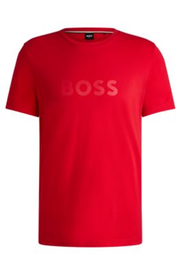 BOSS T shirt Regular en jersey de coton avec protection anti UV SPF 50 Rouge