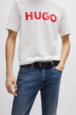 HUGO - Leather belt with matte-black logo-trim buckle