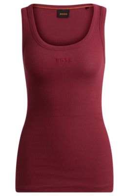 BOSS - Stretch-cotton slim-fit vest with ribbed structure - Dark Red