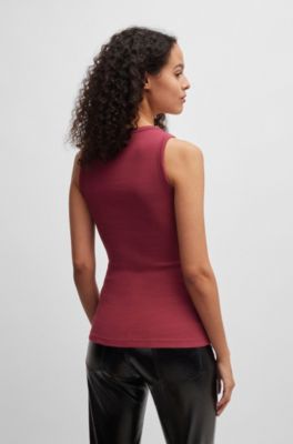 BOSS - Stretch-cotton slim-fit vest with ribbed structure - Dark Red