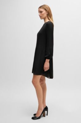 BOSS - Regular-fit dress with plissé pleats and crew neckline - Black