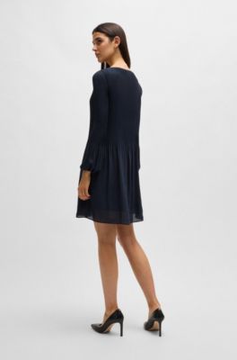 BOSS - Regular-fit dress with plissé pleats and crew neckline - Dark Blue