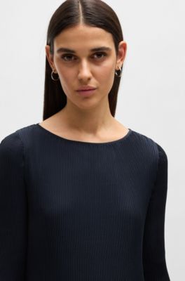BOSS - Regular-fit dress with plissé pleats and crew neckline