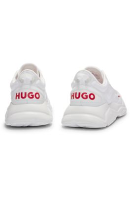 HUGO - Sneakers stringate in materiali misti con similpelle - Bianco