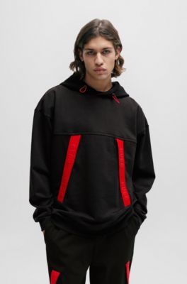 HUGO - Oversized-fit hoodie with red logo tape - Black
