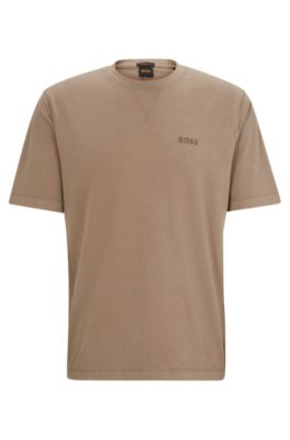 BOSS - Garment-dyed T-shirt in cotton with logo detail - Light Brown