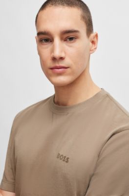 BOSS - Garment-dyed T-shirt in cotton with logo detail - Light Brown