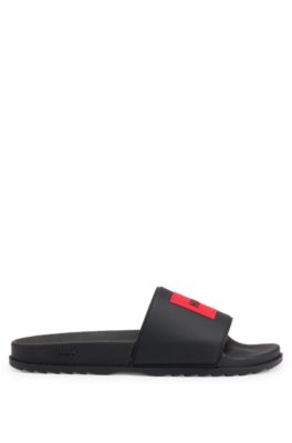 HUGO - Slip-on slides with red logo label - Dark Grey