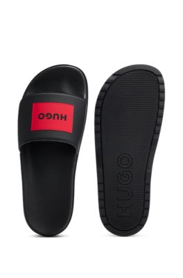 HUGO - Slip-on slides with red logo label - Dark Grey