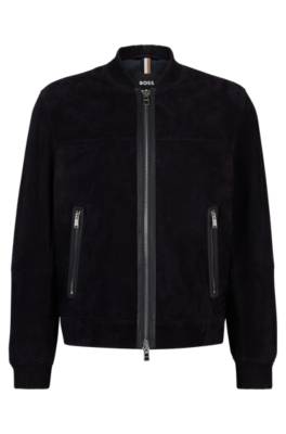 Hugo Boss Bomber Jacket In Suede And Leather In Black | ModeSens
