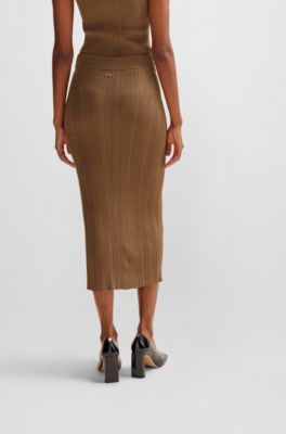 BOSS - Knitted pencil skirt with ribbed structure - Dark Brown
