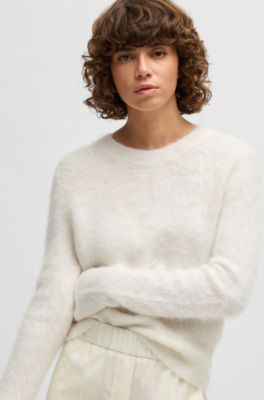 BOSS - Jersey de cuello redondo en mezcla de alpaca suave - Blanco